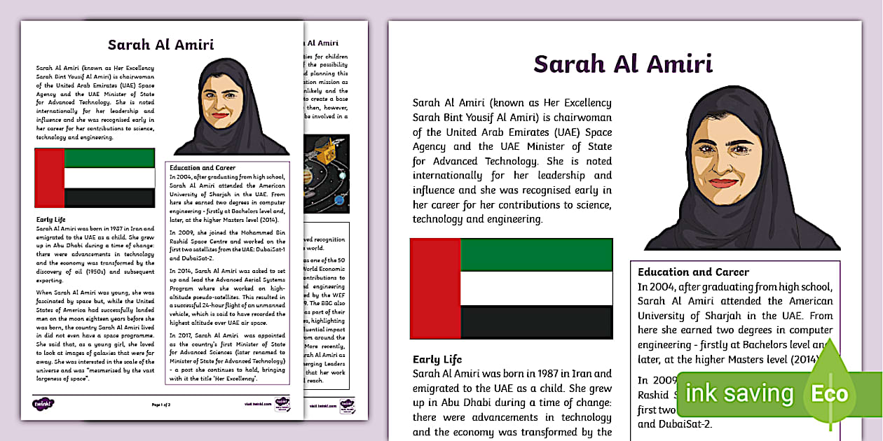 KS2 Sarah Al Amiri Fact File (Hecho por educadores) - Twinkl