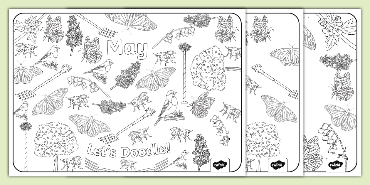 May Doodle Colouring Pages (teacher made) - Twinkl
