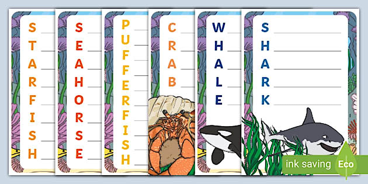 Ocean Life Acrostic Poem Templates - Twinkl