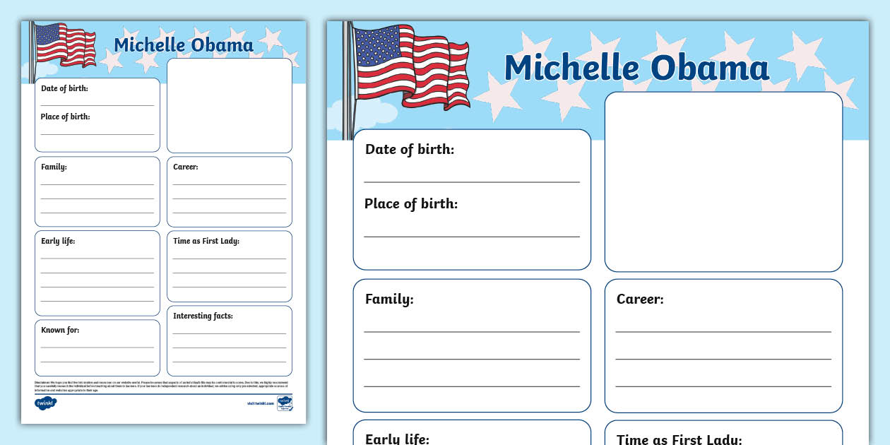 Michelle Obama Fact File Template, Michelle Obama - Twinkl