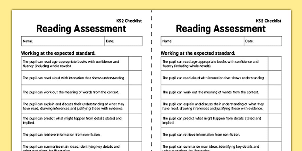 Editable KS2 Reading Exemplification Checklist - Twinkl