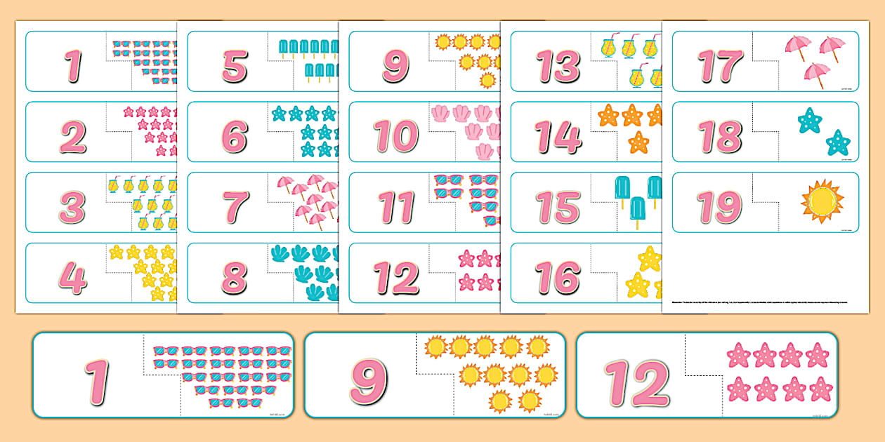 Summer Vibes Themed Number Bonds to 20 Matching Puzzle