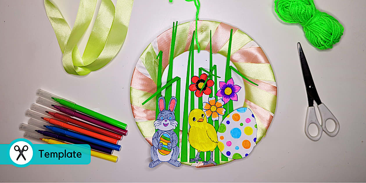 Paper Plate Easter Egg Wreath Craft (teacher made) - Twinkl