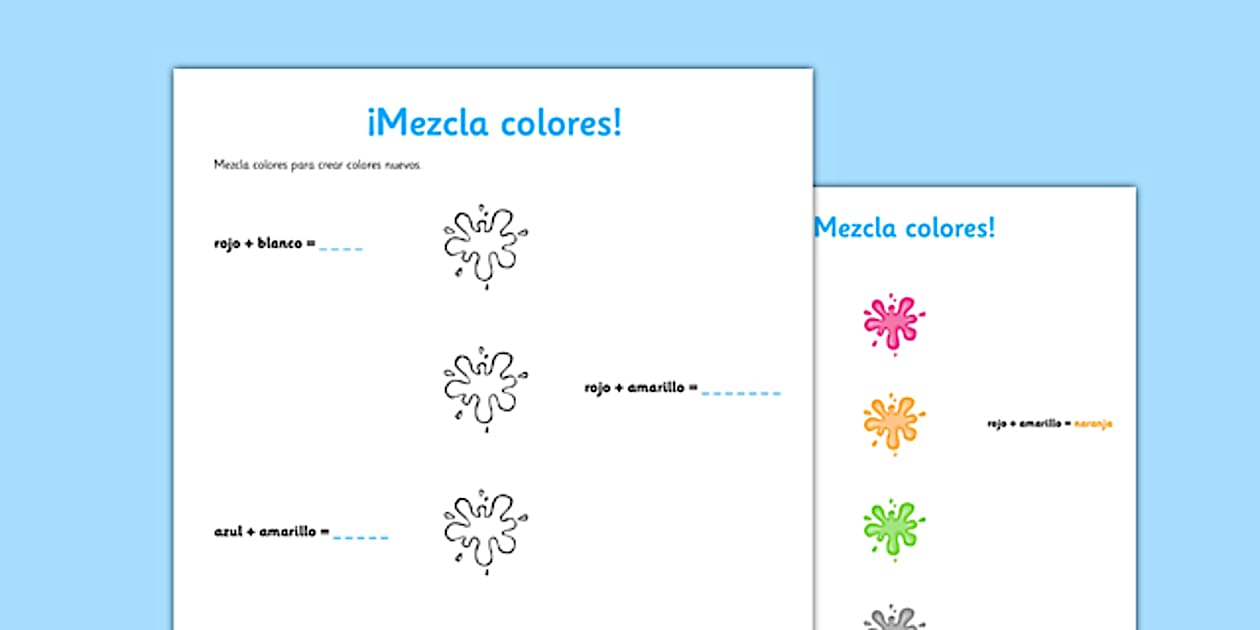 ¡Mezcla colores! Worksheet Spanish Worksheet / Worksheet