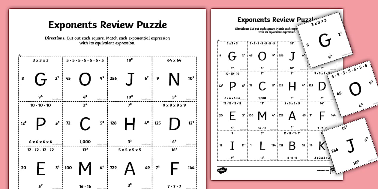 Exponent Puzzle Worksheet | Resource | Twinkl USA - Twinkl