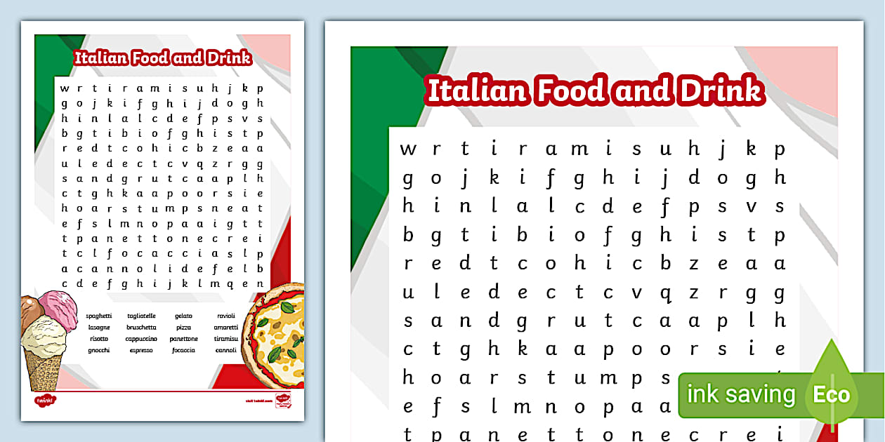 Italian Food and Drink Word Search - KS2 - Twinkl