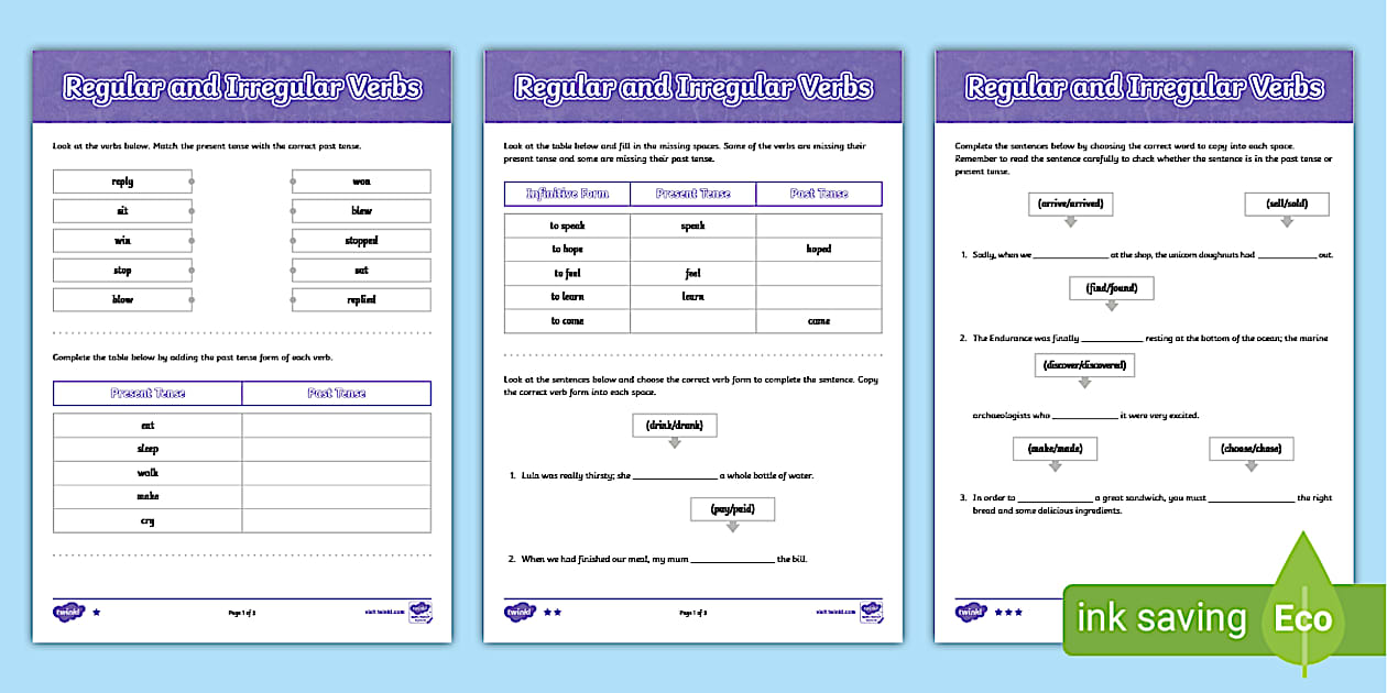 Regular and Irregular Verbs Worksheets (PDF) – KS2 Resource