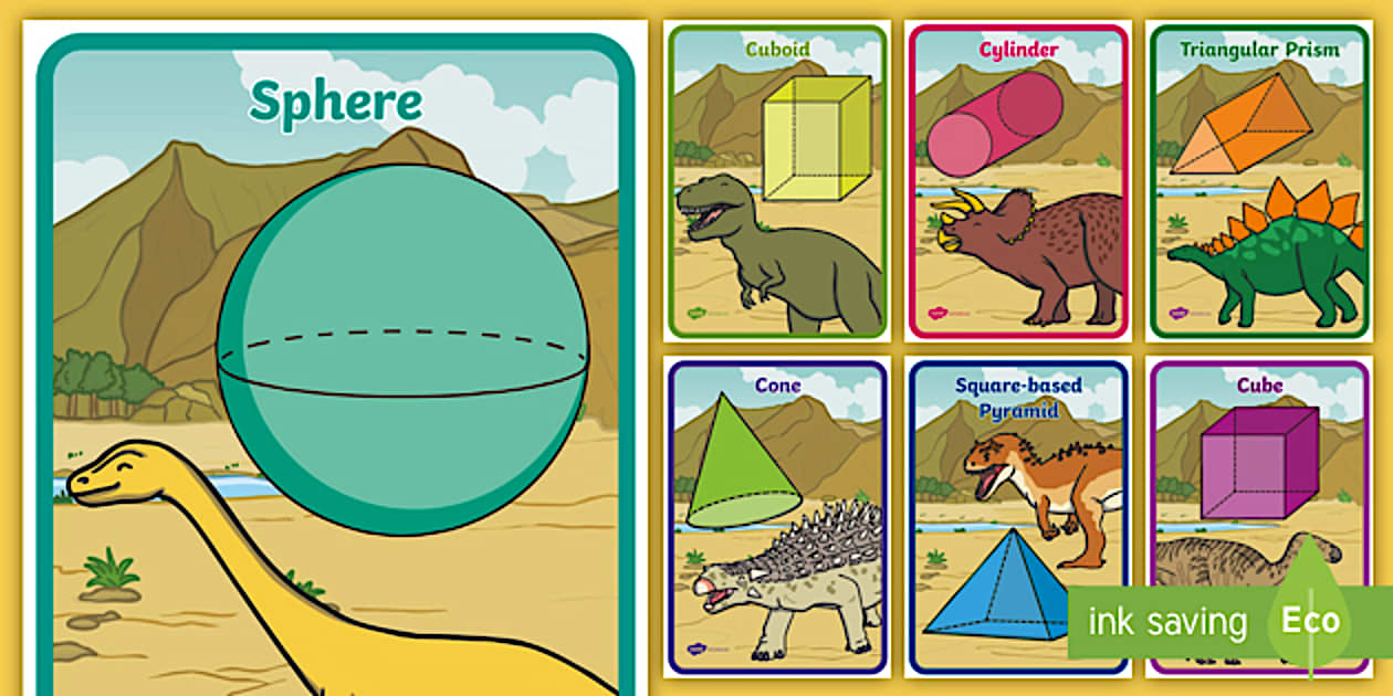 Dinosaurs Themed 3D Shape Posters - Twinkl