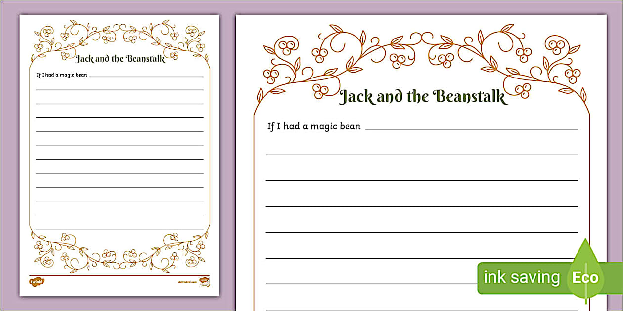 Jack and the Beanstalk Writing Frame Worksheet - Twinkl