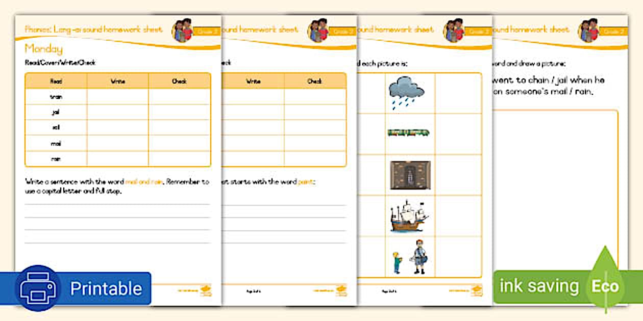 Grade 2 Phonics: -ai Homework Sheet