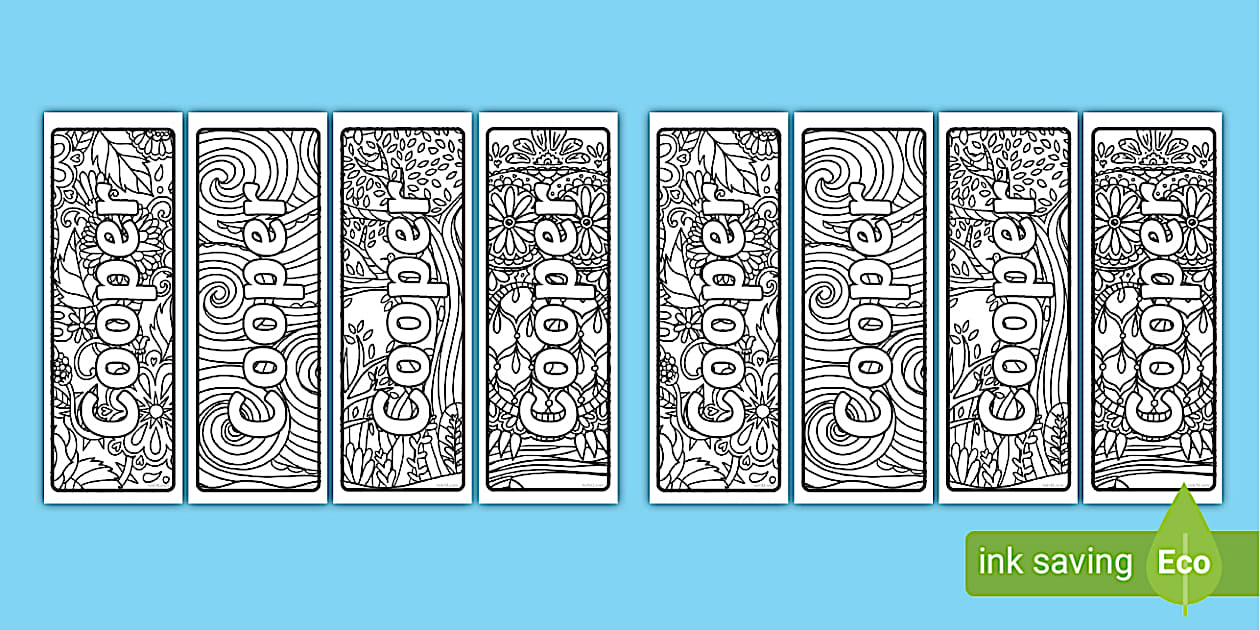 Cooper Mindfulness Name Colouring Bookmarks | Twinkl | KS1