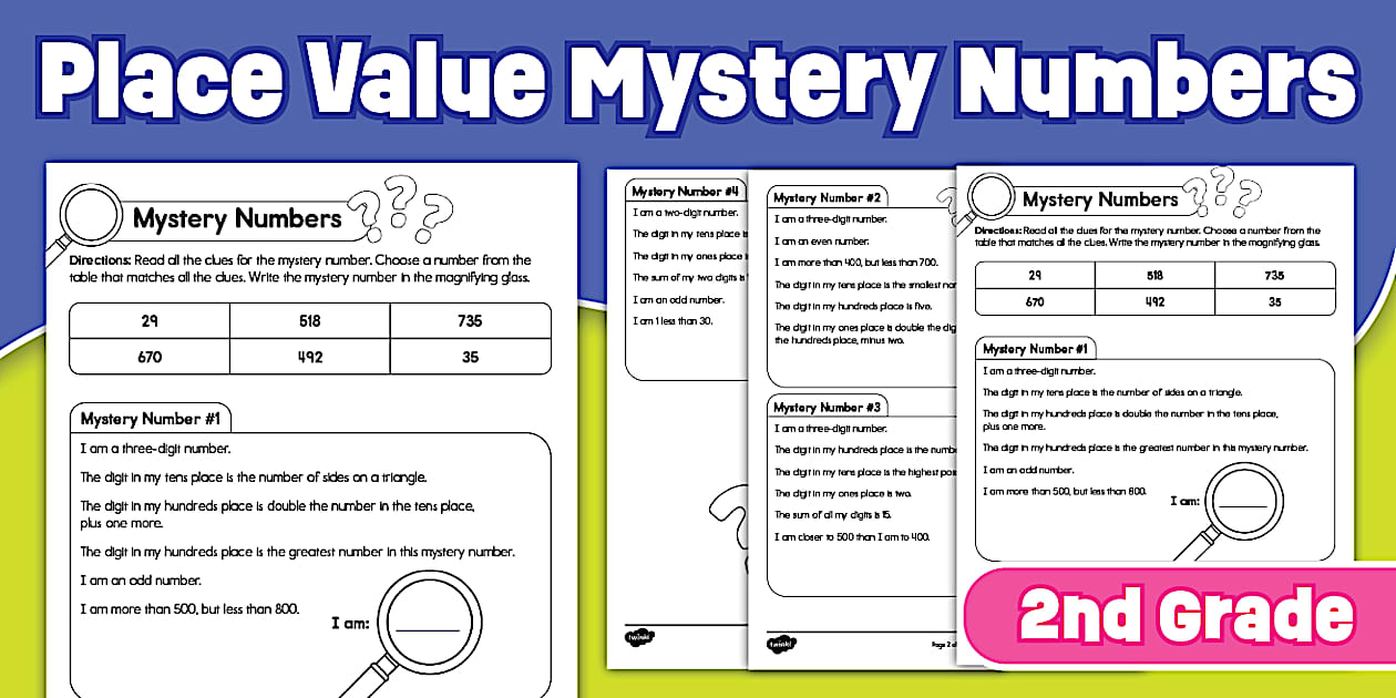 Second Grade Math Place Value Mystery Numbers Worksheet