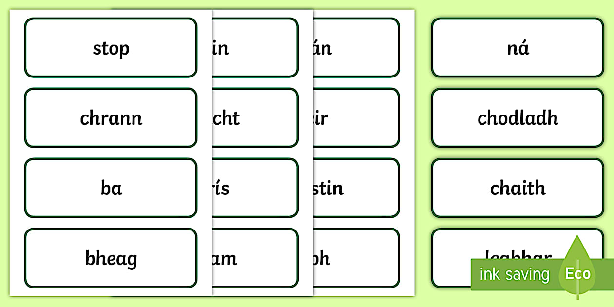 High Frequency Irish Words (121-200) Word Cards Ghaeilge