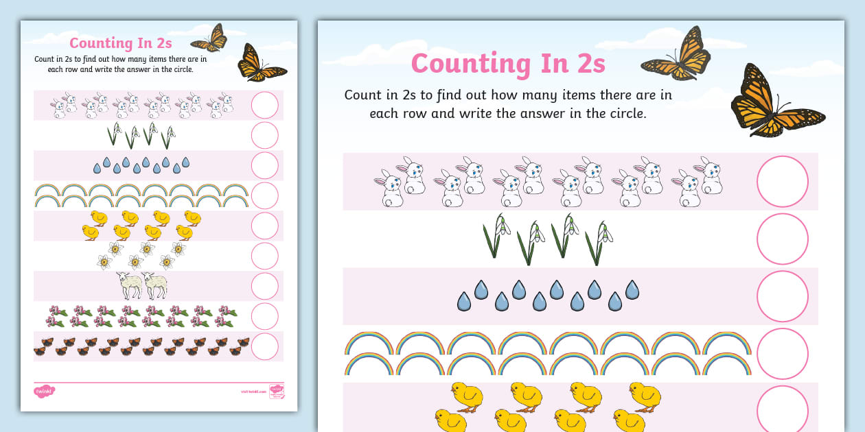 👉 Spring Counting in 2s Worksheet (Teacher-Made) - Twinkl