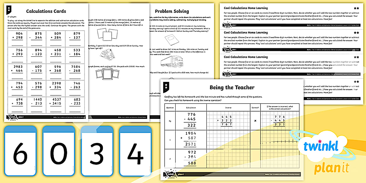 PlanIt Maths Y4 Addition and Subtraction Home Learning Activity Pack
