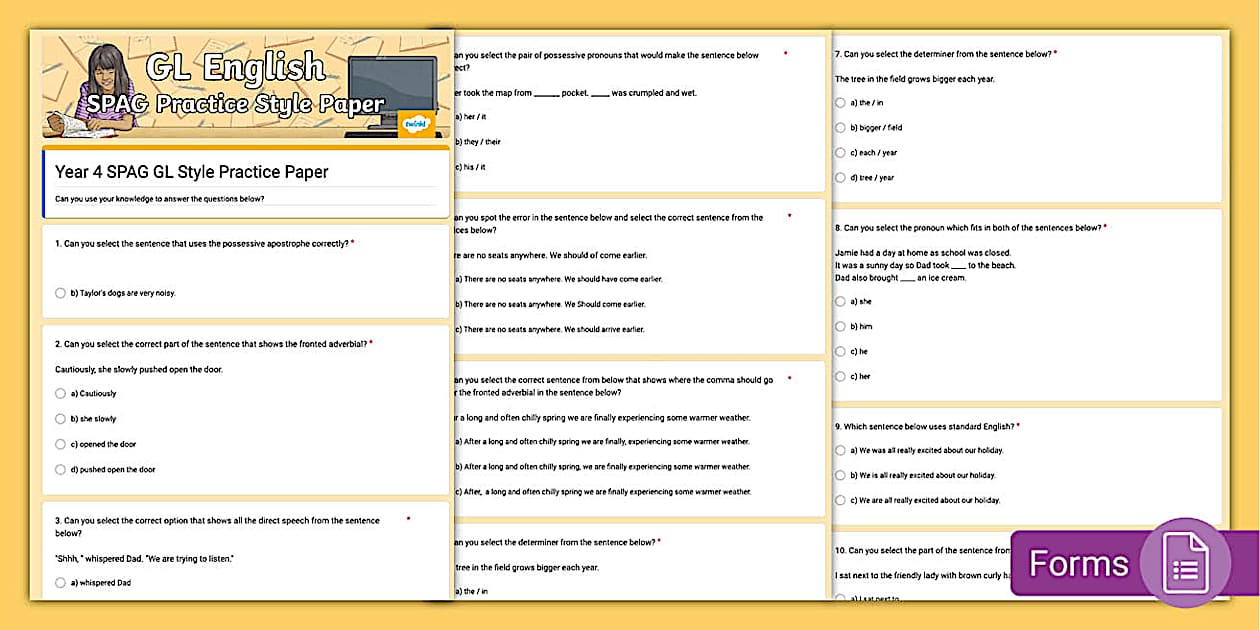 Year 4 SPAG GL Style Practice Paper (Teacher-Made) - Twinkl