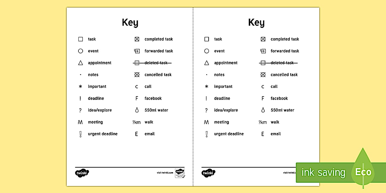 Bullet Journal Key (teacher made) - Twinkl