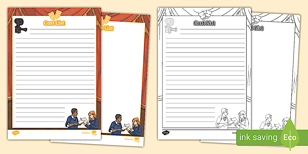 Cast List Writing Template (teacher made) - Twinkl