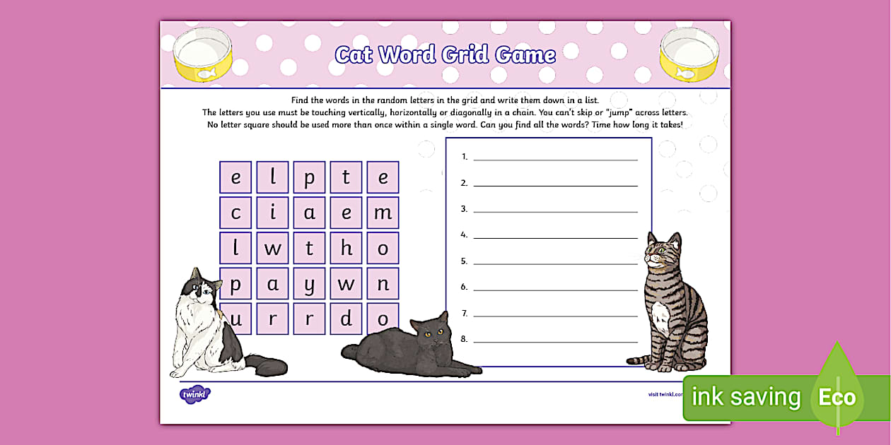 Cat Word Grid Game (teacher made) - Twinkl