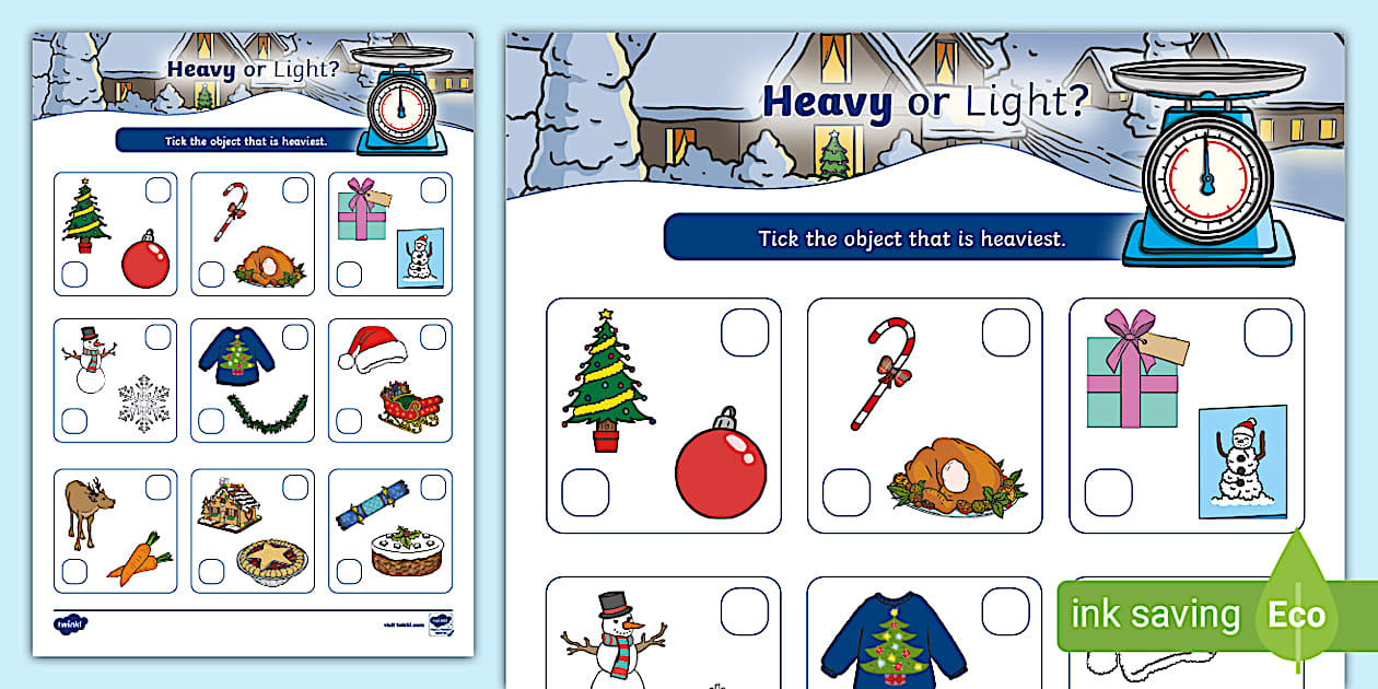Christmas-Themed Heavy Or Light Activity - Twinkl - KS1