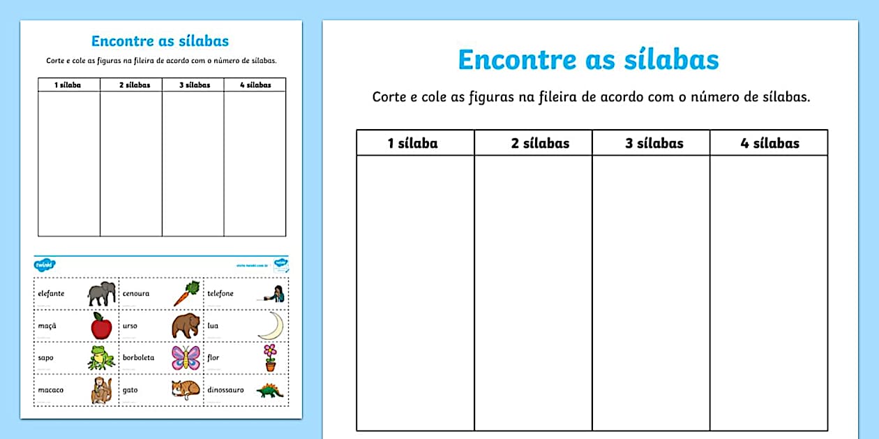 Divisão silábica- Atividade de recorte - Twinkl