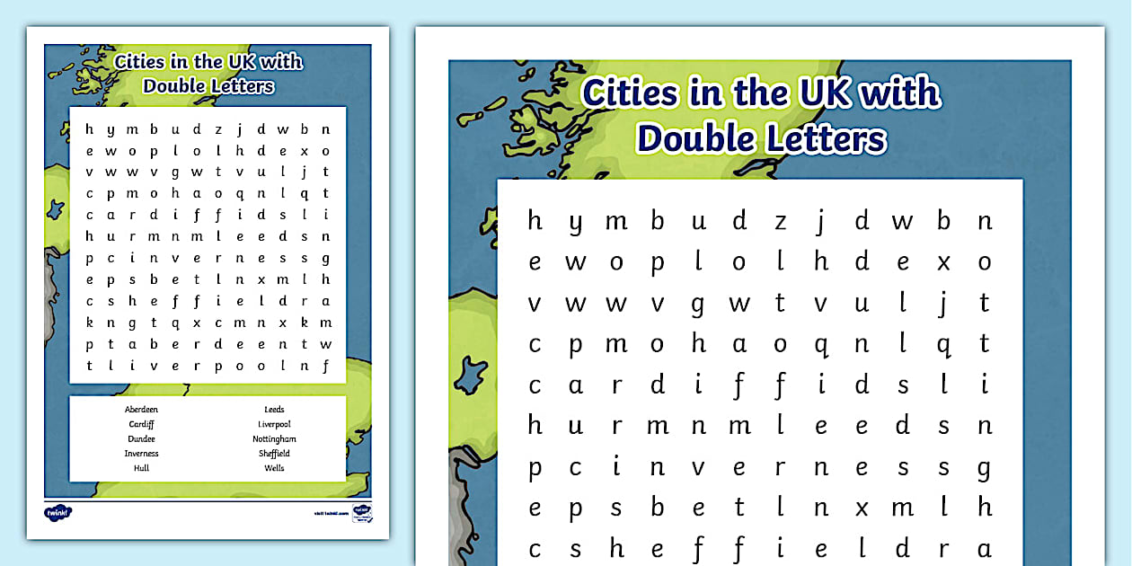 Cities in UK with Double Letters Word Search (teacher made)