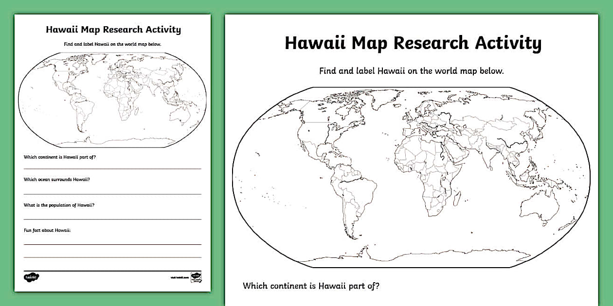 Hawaii on World Map Activity Worksheet (Teacher-Made)