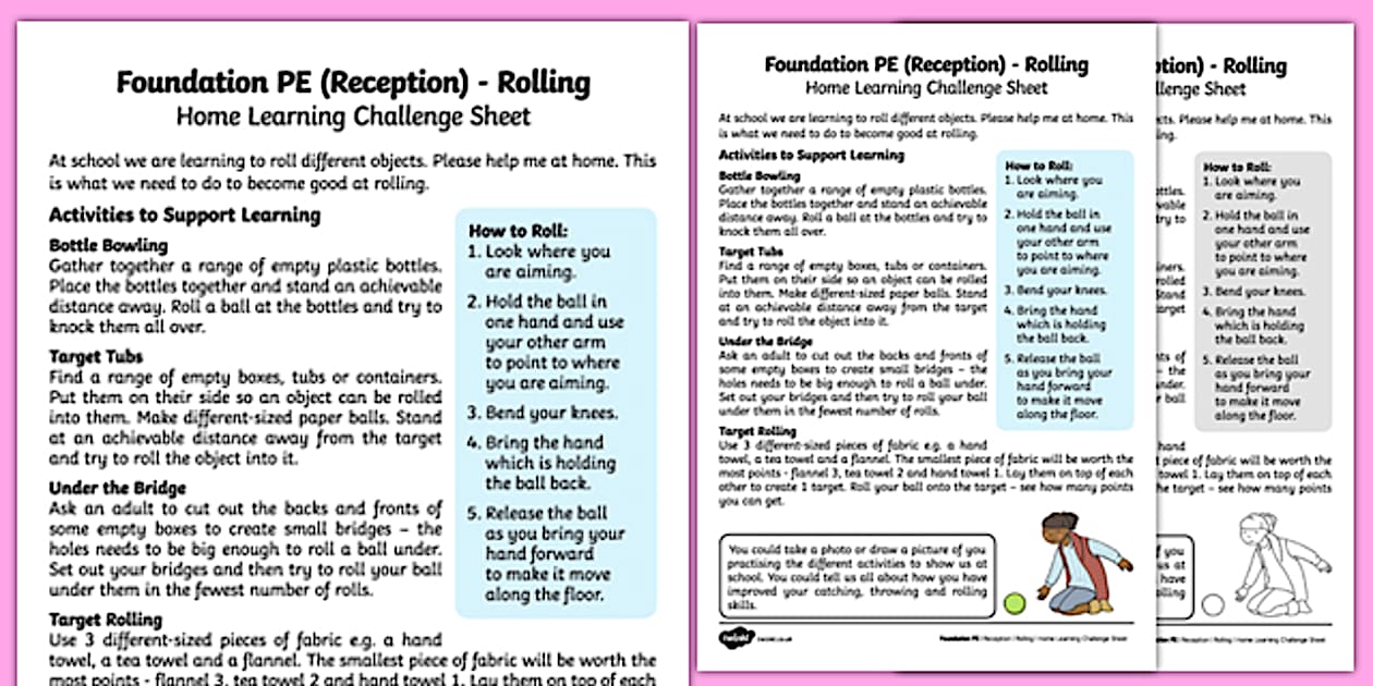 Black and White Foundation PE (Reception) - Rolling Home Learning Challenge