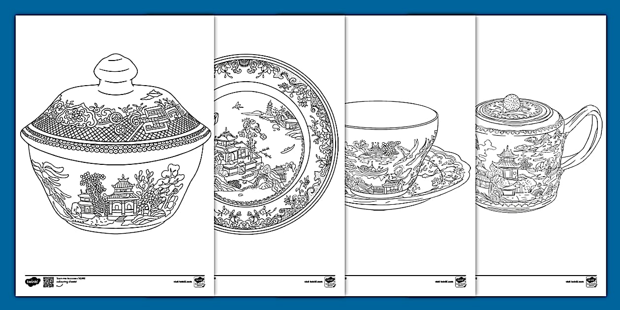 Blue Willow China Pattern Colouring Pages (teacher made)