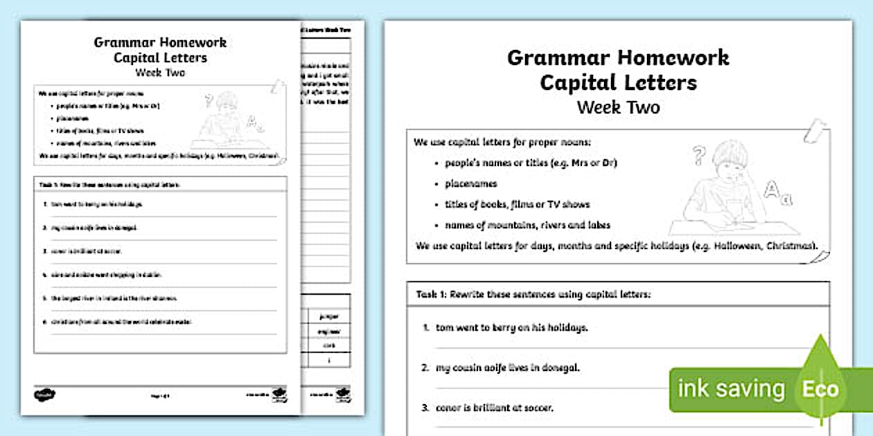 Grammar Homework Week Two (Teacher-Made) - Twinkl