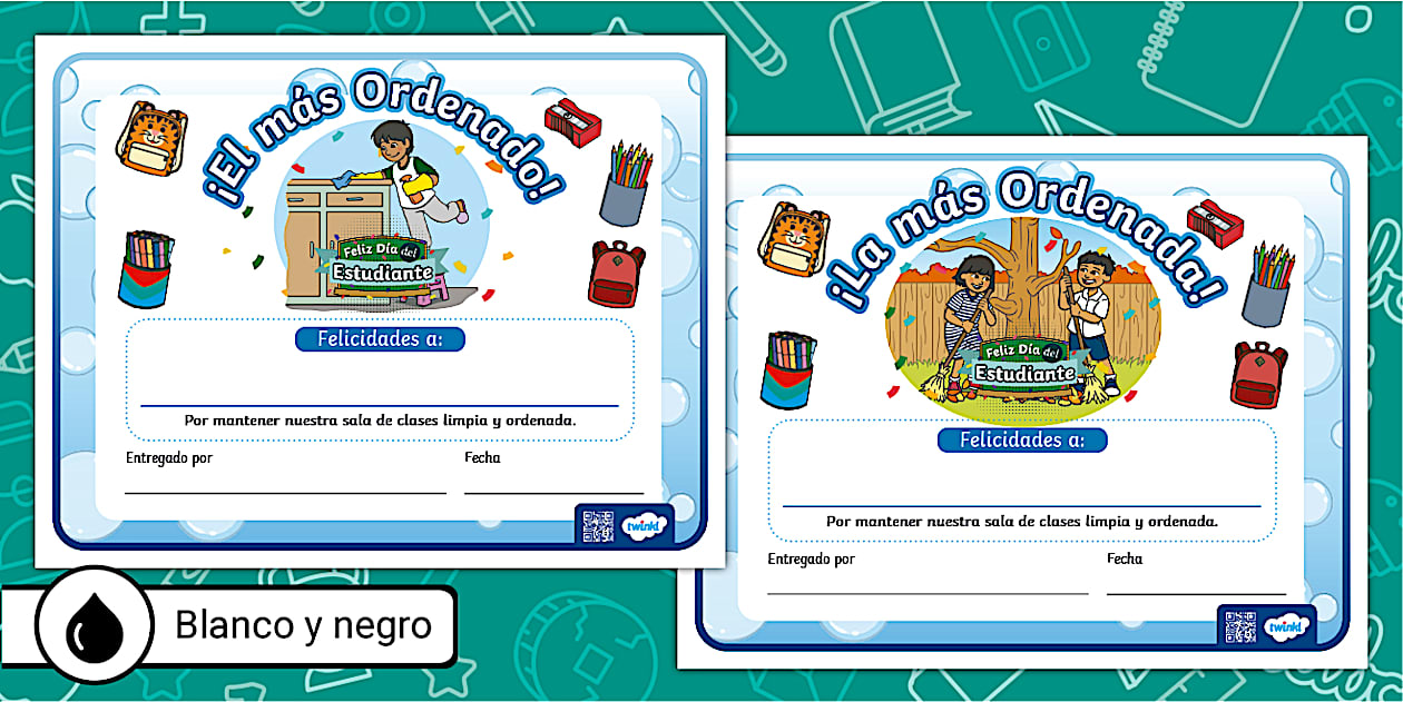 Certificado | Más Ordenado/a | Día del Estudiante | diploma