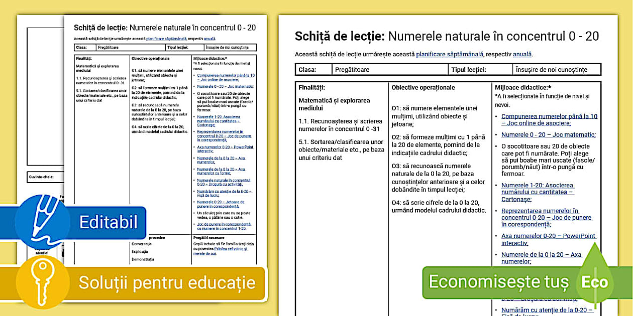 Predare numerele naturale în concentrul 0-20 – Schiță lecție