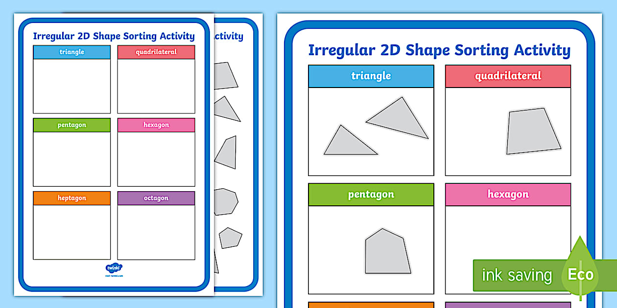 Irregular 2D Shapes Worksheet (l'enseignant a fait) - Twinkl