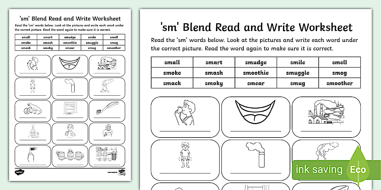 'sm' Blend Read and Write Worksheet