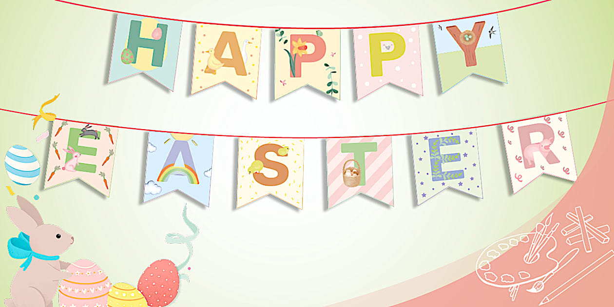 Happy Easter Typography Bunting | Twinkl Art Gallery