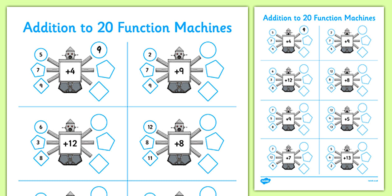 Addition to 20 Function Machines (Teacher-Made) - Twinkl