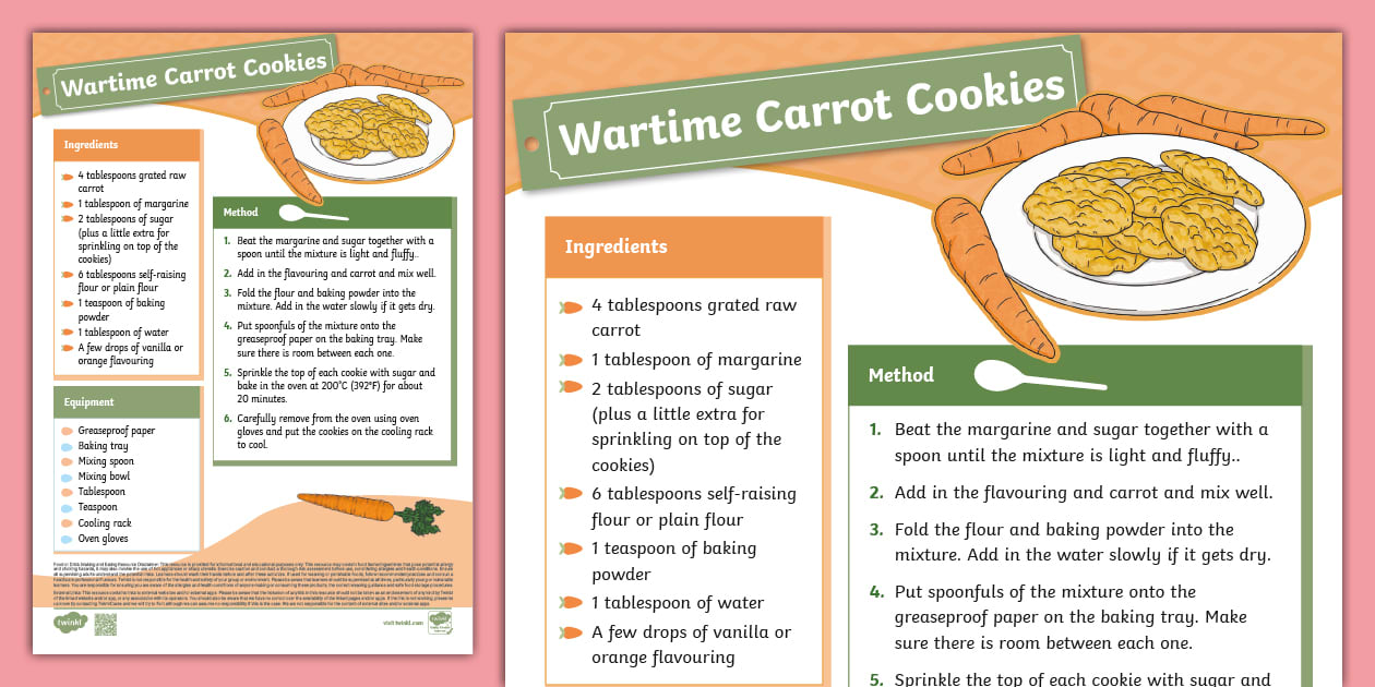 Wartime Carrot Cookies Recipe (professor feito) - Twinkl