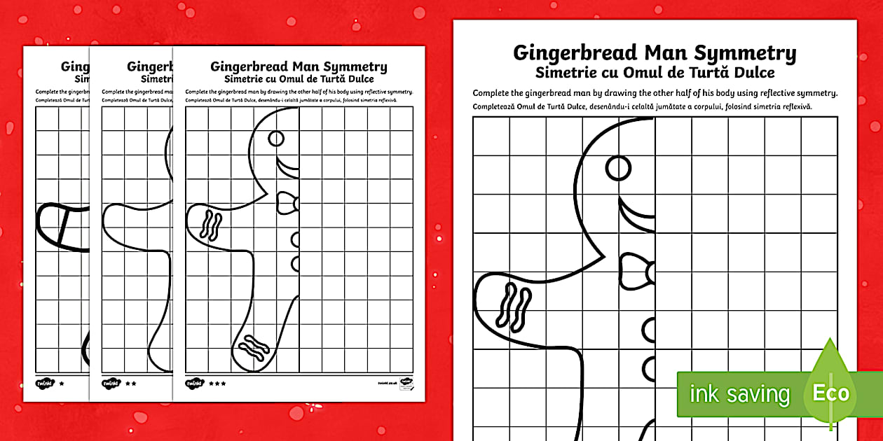 Lower Ability Gingerbread Man Symmetry Differentiated Worksheets