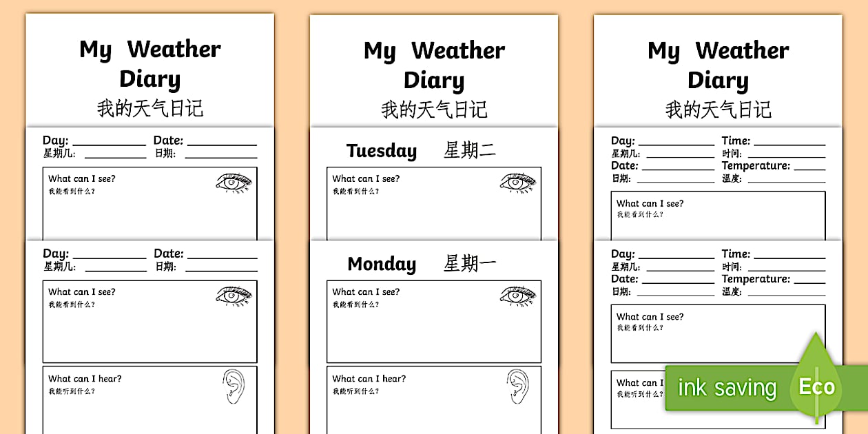 My Weather Diary Booklet English/Mandarin Chinese - My Weather Diary ...