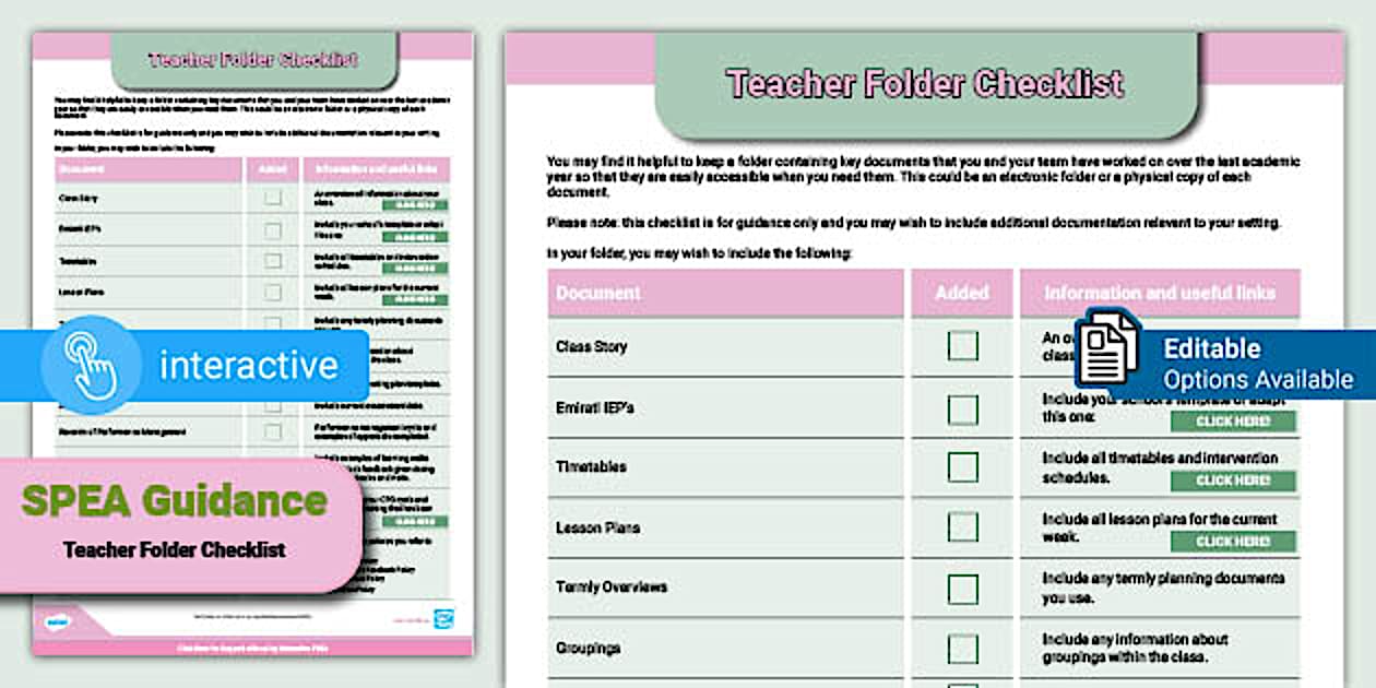 SPEA Guidance - Teacher Folder Checklist (teacher made)