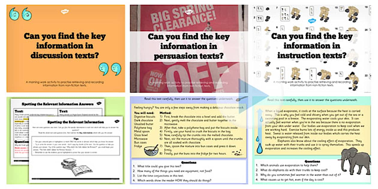 Year 3 to Year 6 Find and Copy Reading Questions - KS2