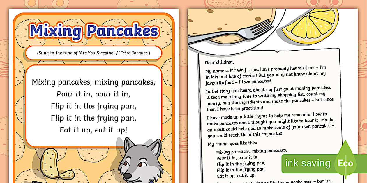 Black and White Mixing Pancakes Rhyme Resource Pack to Support Teaching ...