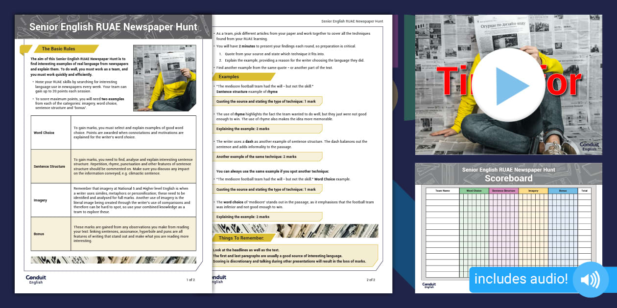 Senior English RUAE Newspaper Hunt (teacher made) - Twinkl