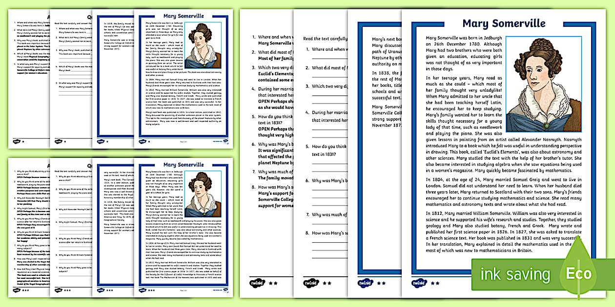 Scottish Scientist Mary Somerville Differentiated Reading Comprehension