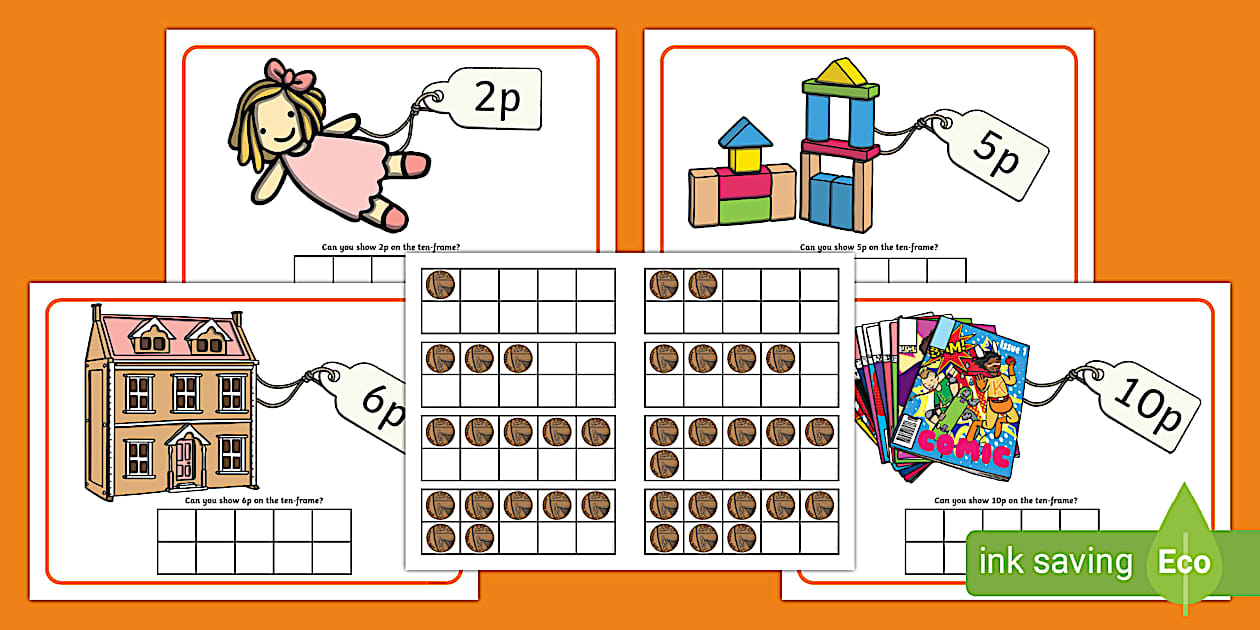 Black and White Toy Shop Themed Counting Pennies to 10 Matching Game