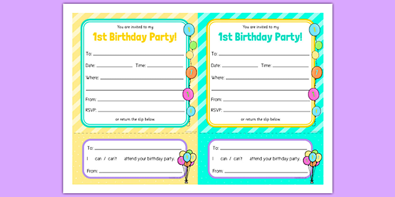 First Baby Birthday Party Invitation Card - Parents - Twinkl