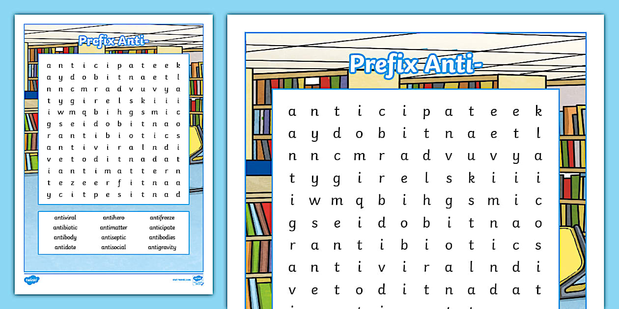 Words Using the Anti- Prefix Word Search (teacher made)