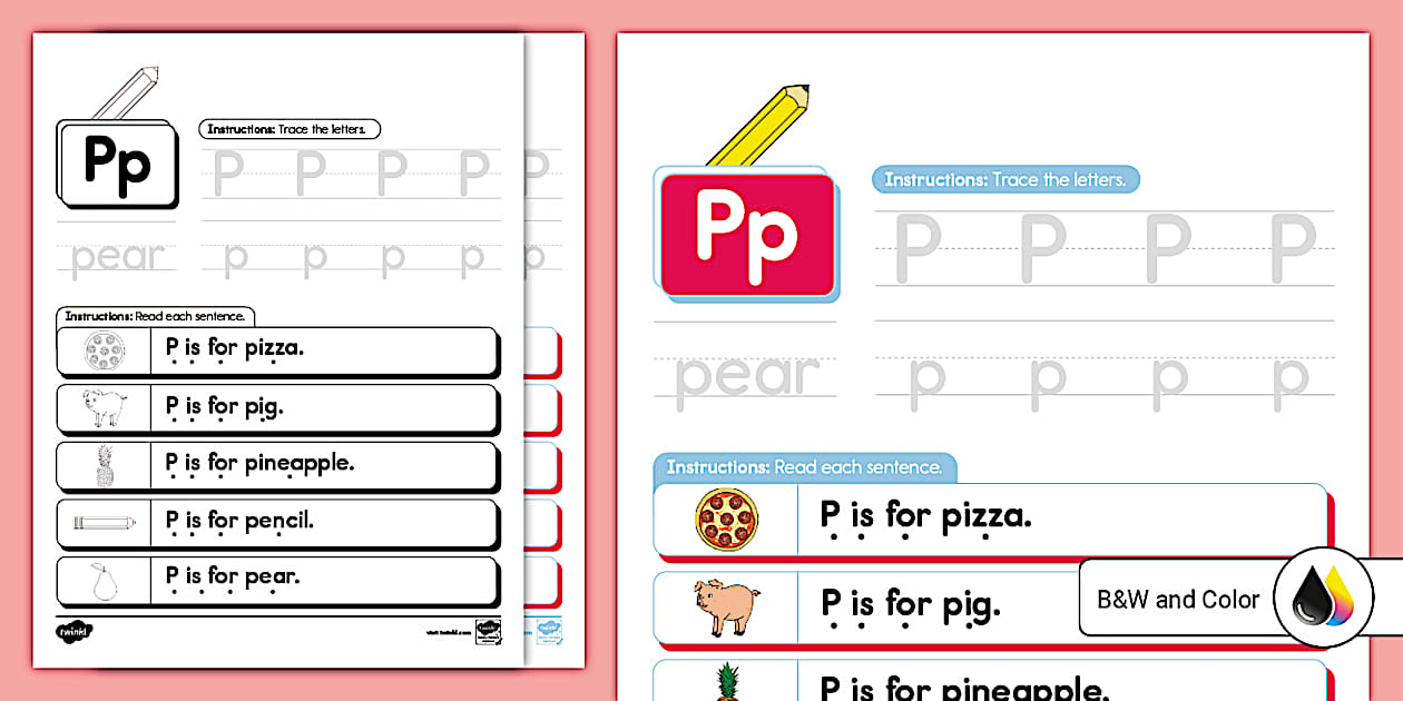 Letter P Fluency Sentences for ELL Alphabet Worksheet