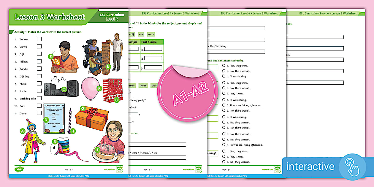 ESL Curriculum Level 4, Lesson 3 Interactive Worksheet