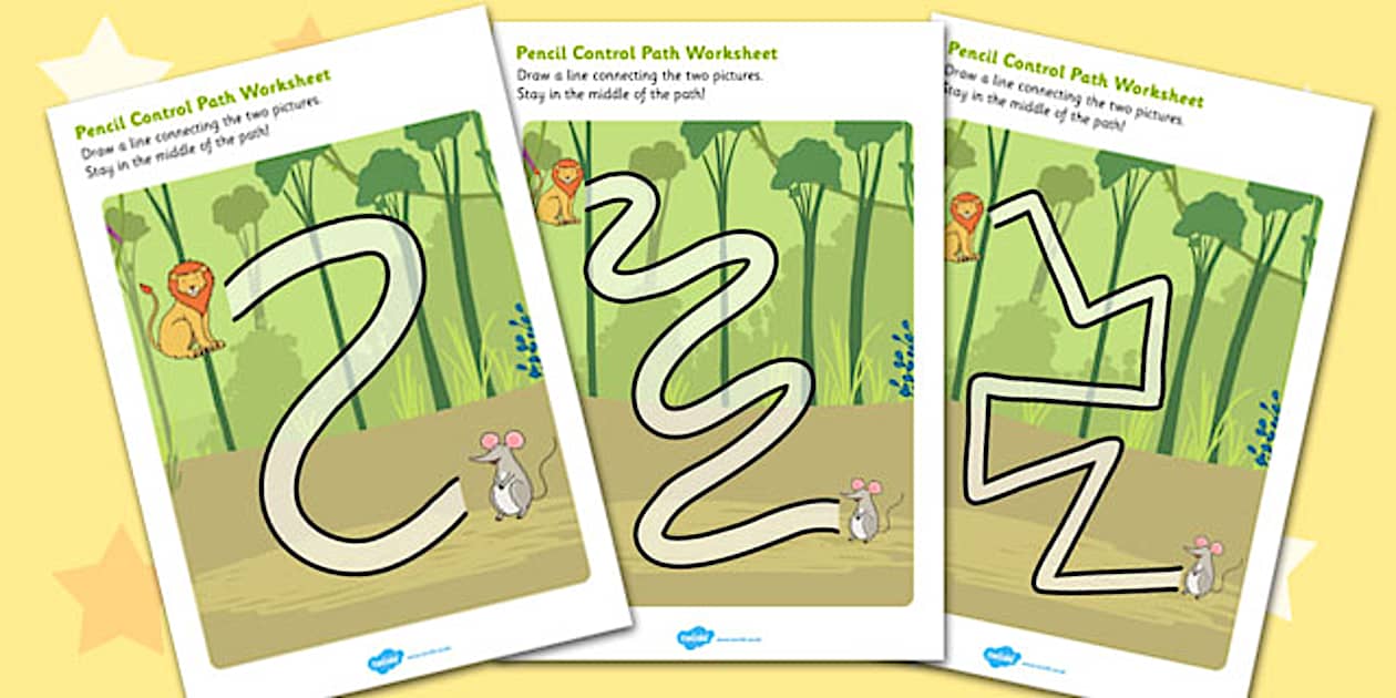 The Lion And The Mouse Pencil Control Path Worksheets - control